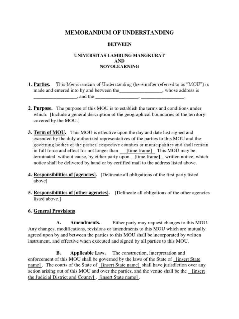 Contoh MOU English | PDF | Memorandum Of Understanding | U.S. State