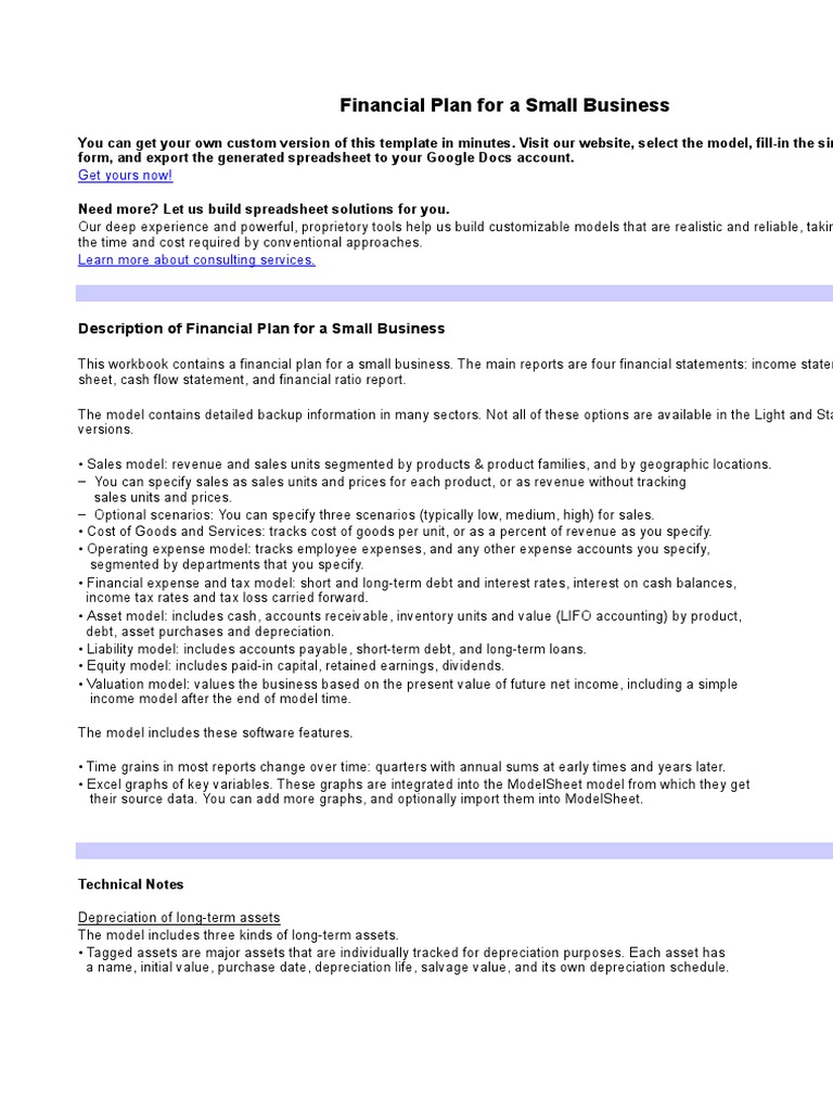 Financial Plan For Small Business | PDF | Depreciation | Small Business