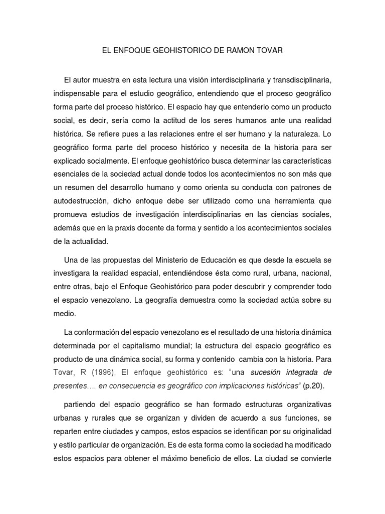 El Enfoque Geohistorico de Ramon Tovar | PDF | Geografía | Sociedad