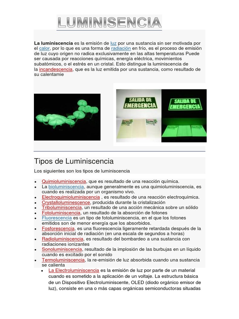 Tipos y Aplicaciones de Luminiscencia | PDF | Fluorescencia | Ciencias ...