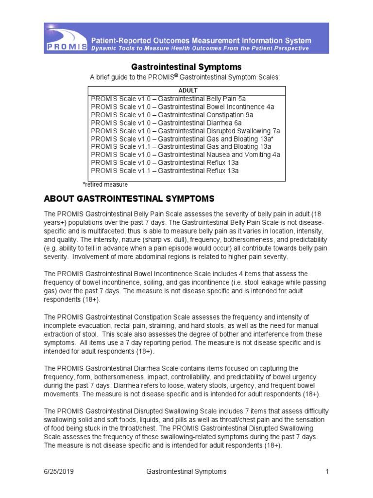 PROMIS Gastrointestinal Symptoms Scoring Manual | PDF | Standard Error ...