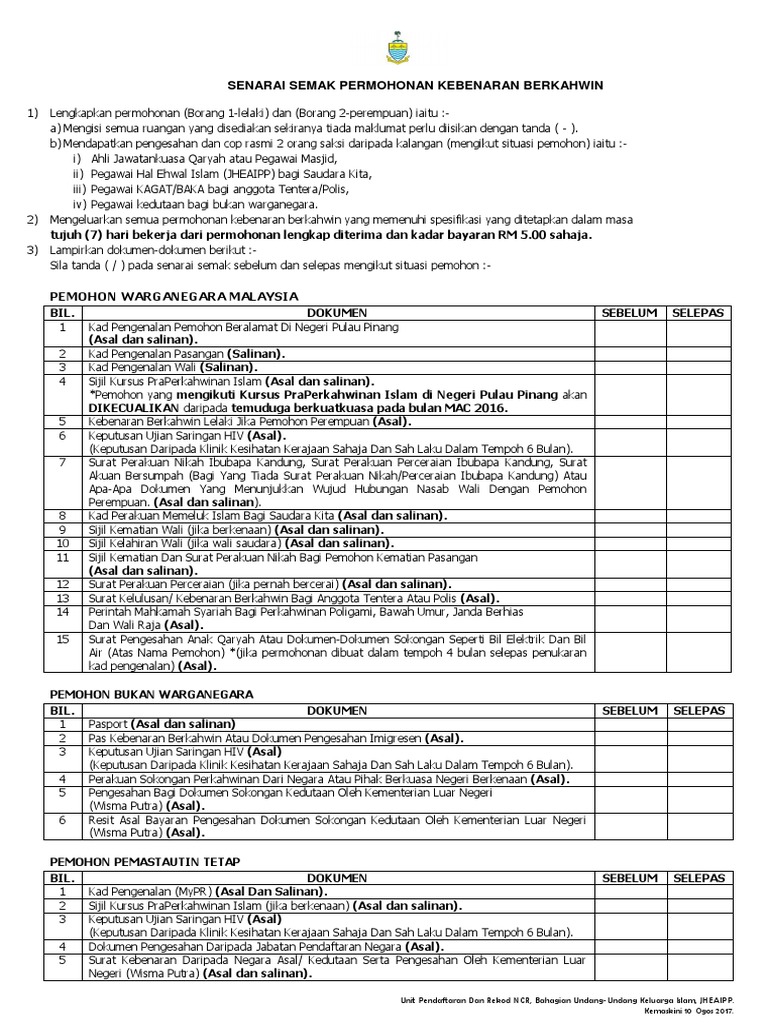 Checklist Nikah | PDF