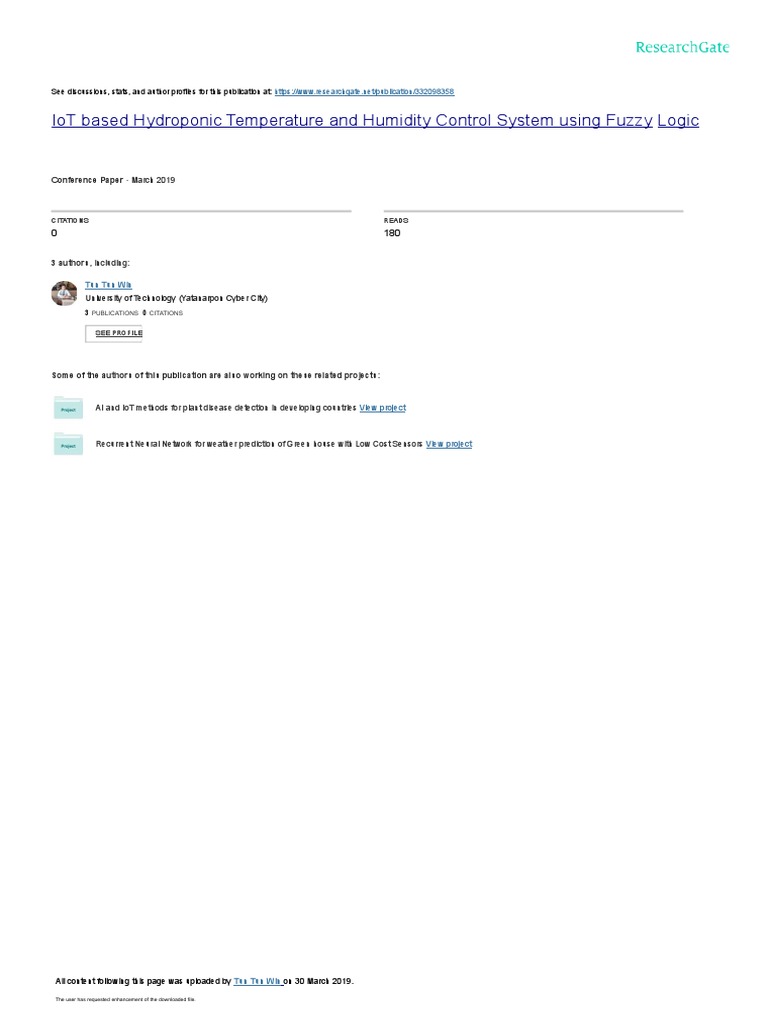 Iot Based Hydroponic Temperature and Humidity Control System Using Fuzzy Logic | PDF | Fuzzy ...