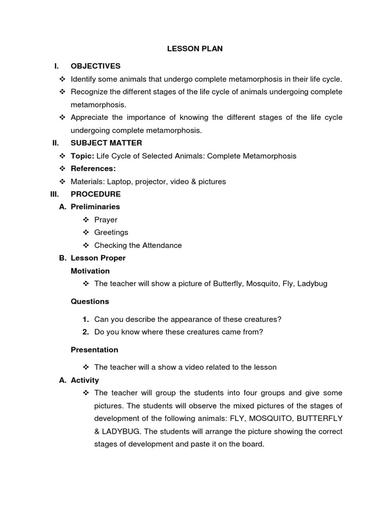Lesson Plan Science 4 (Complete Metamorphosis) | PDF | Pupa | Insects ...