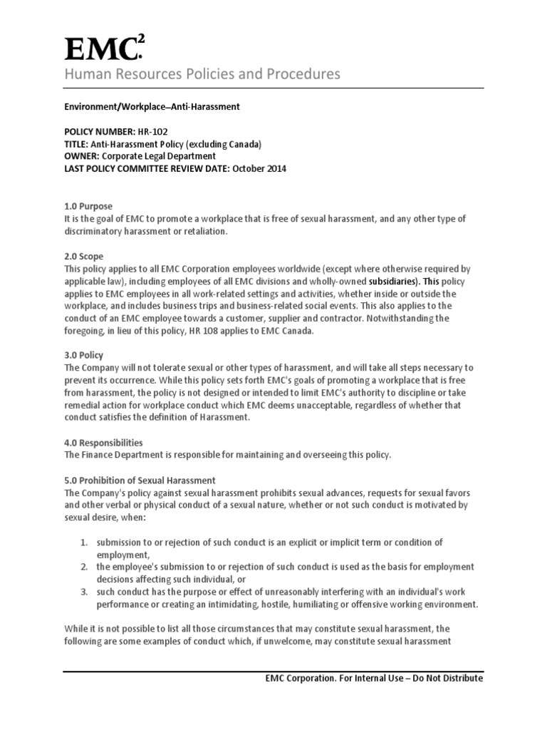 Anti Harassment Policy PDF | Download Free PDF | Sexual Harassment ...