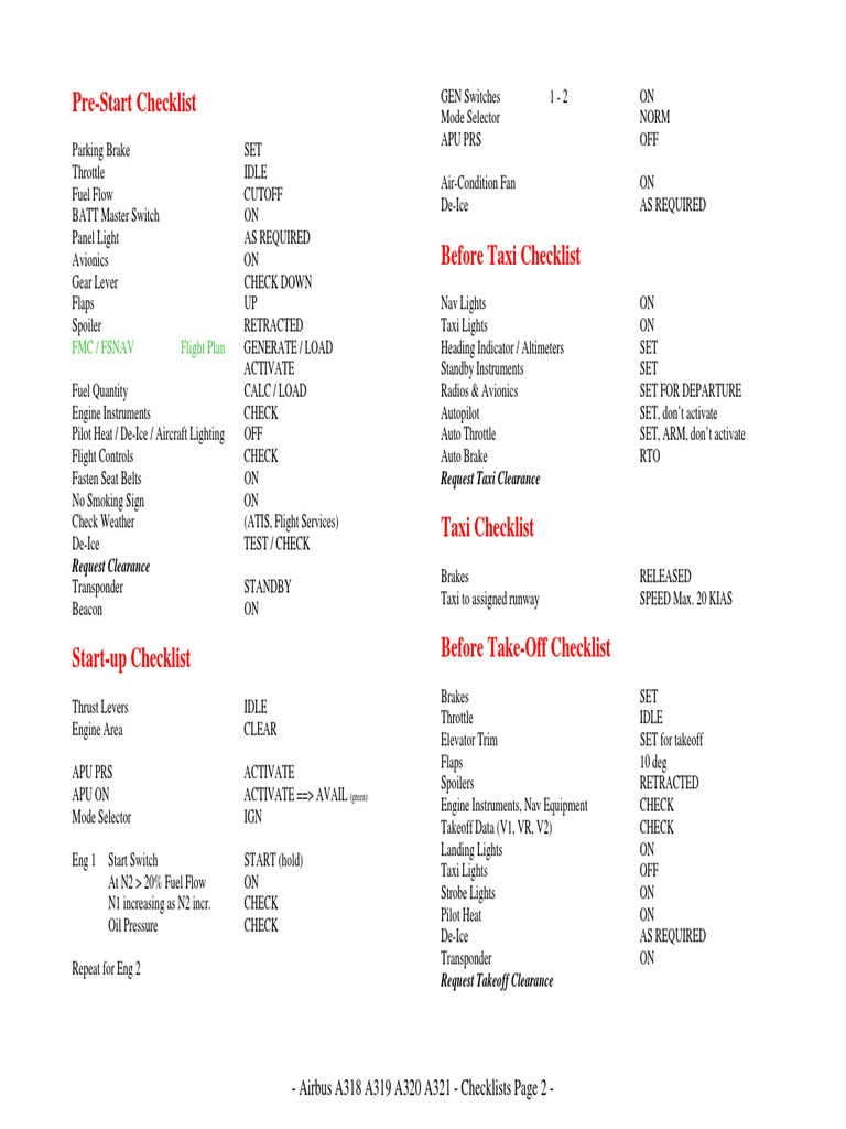 Airbus A320 Pre-Flight Checklists | PDF | Takeoff | Flap (Aeronautics)