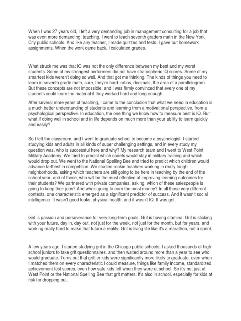 Grit The Power of Passion and Perseverance | PDF | Grit (Personality ...