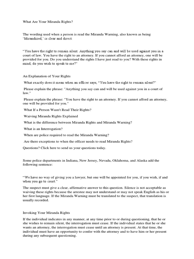Understanding Your Miranda Rights | PDF | Miranda Warning | Right To ...
