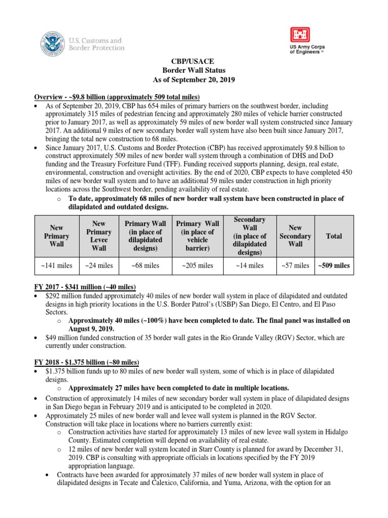 CBP Border Wall Status Paper - September 20, 2019 | PDF | Mexico–United ...