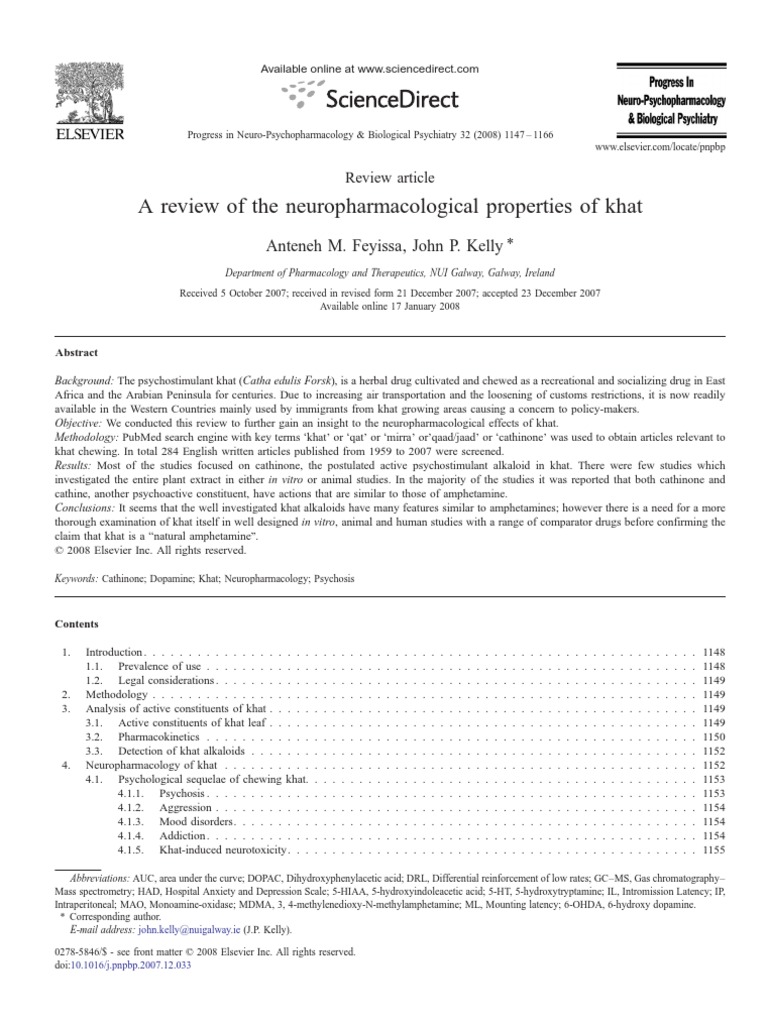 A Review of The Neuropharmacological Properties of Khat | PDF | Psychosis