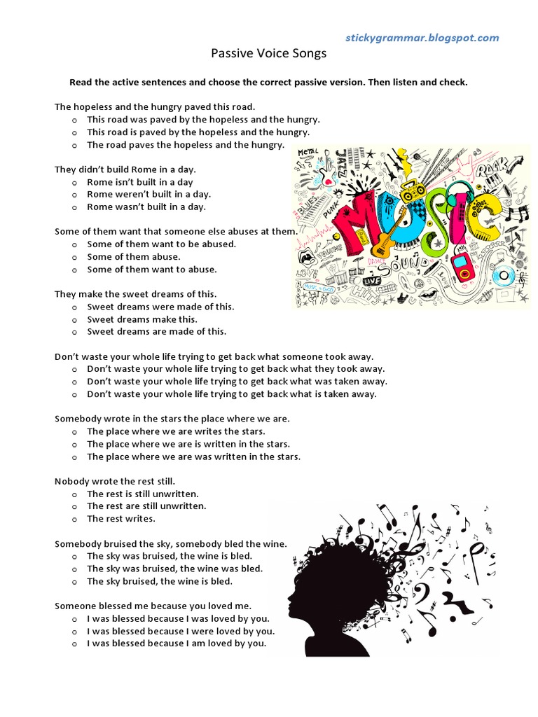 Converting Sentences from Active to Passive Voice through Song Lyrics | PDF