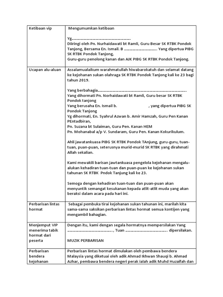Emcee Hari Sukan | PDF