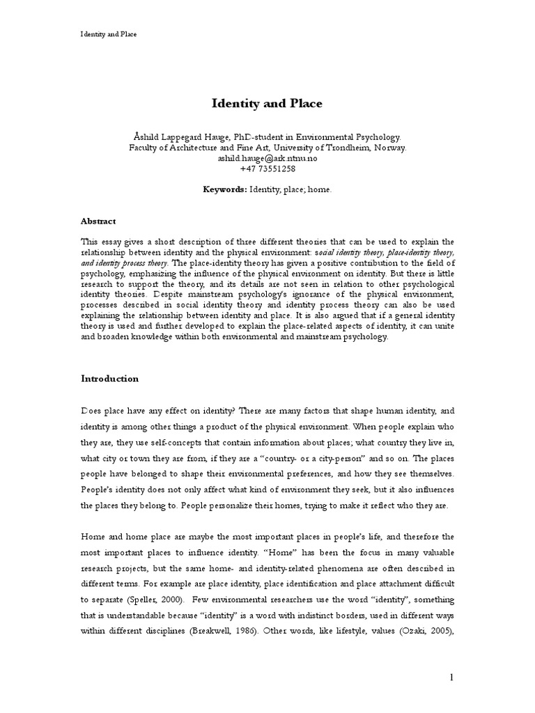 Proshansky PDF | PDF | Identity (Social Science) | Social Group