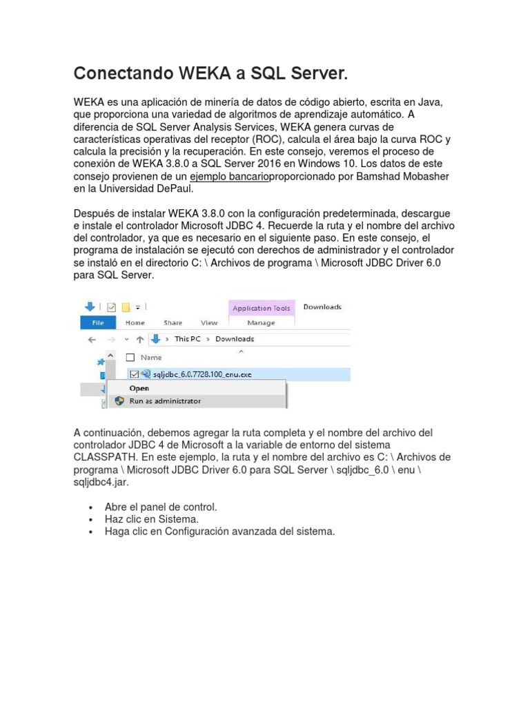 Guia para Conectando WEKA A SQL Server | PDF | Servidor SQL de Microsoft | Archivo de computadora