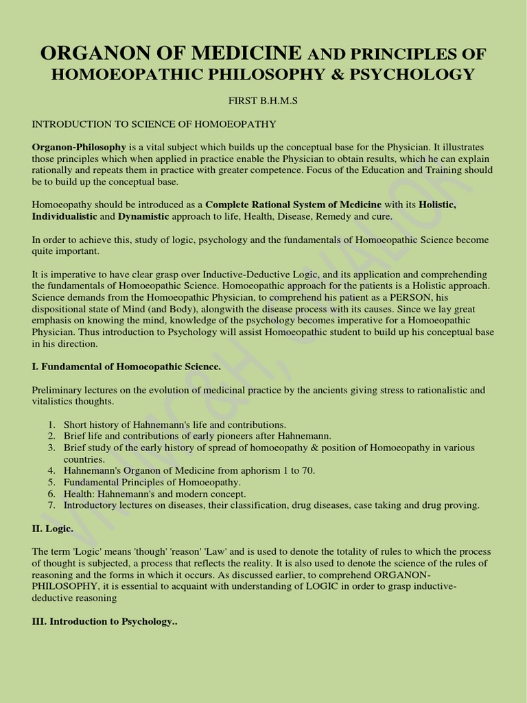 Organon of Medicine and Principles of Homoeopathic Philosophy ...