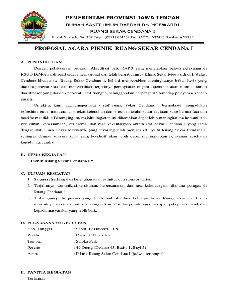 Proposal Acara Piknik Ruang Cendana I Oktober 2019 | PDF