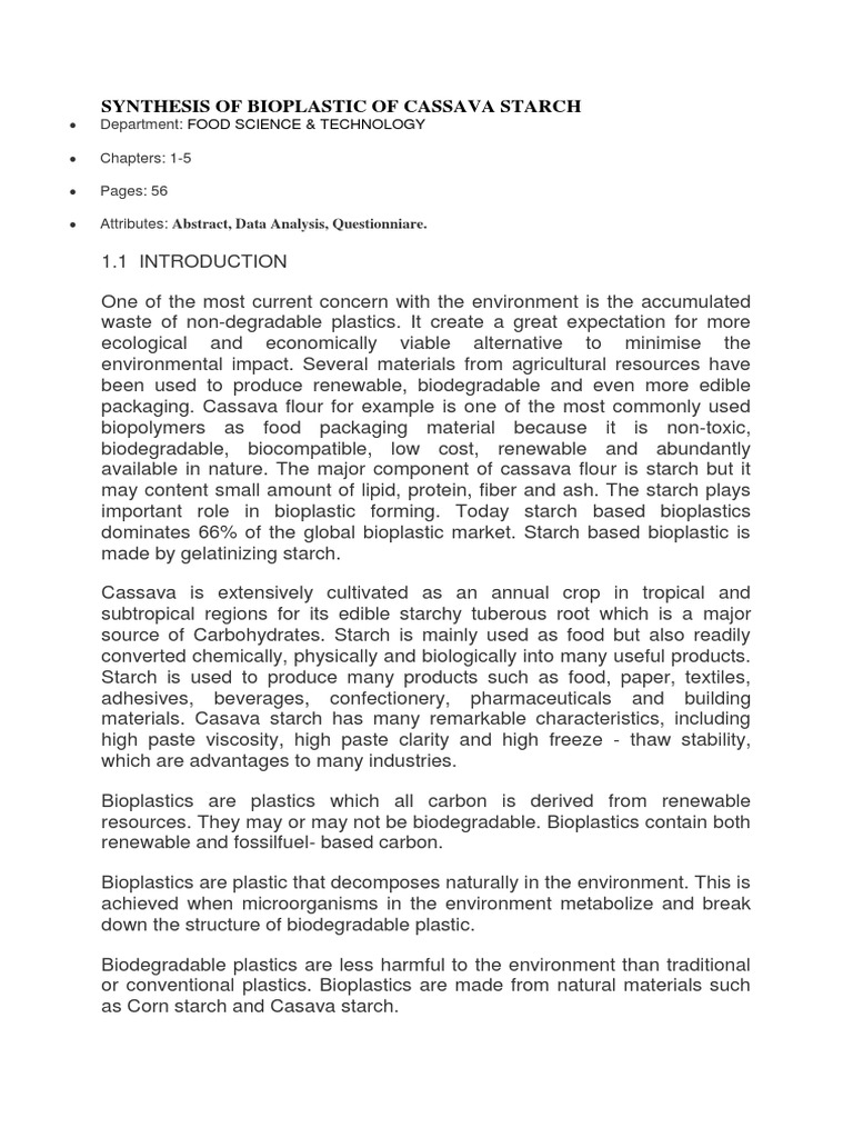 Synthesis of Bioplastic of Cassava Starch | PDF | Biodegradation | Plastic