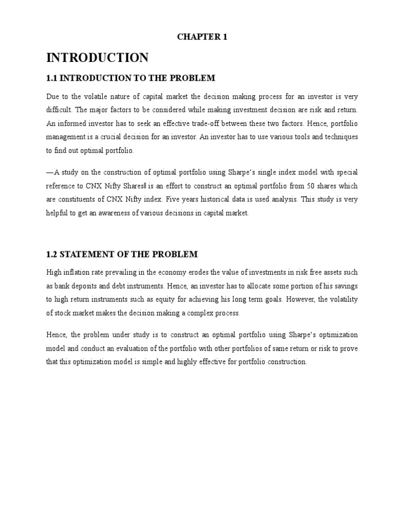 A Study of The Optimal Portfolio Construction Using Sharpe's Single Index Model | PDF | Stock ...