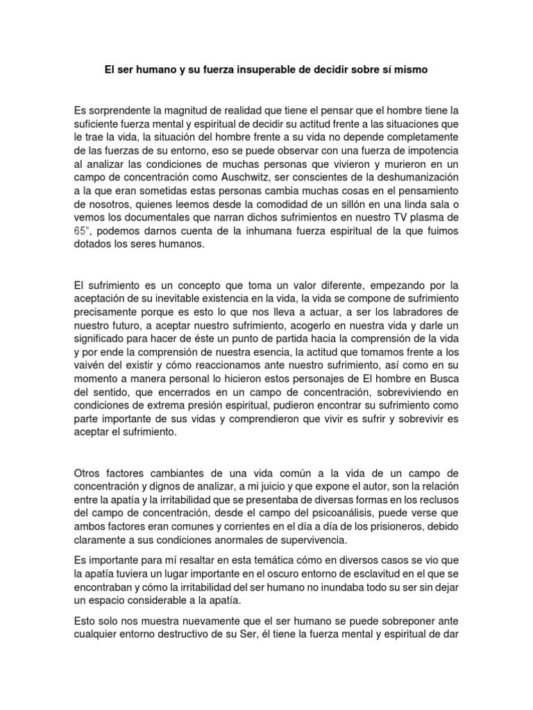 La fuerza de decisión del ser humano | PDF | Sufrimiento | Homo Sapiens