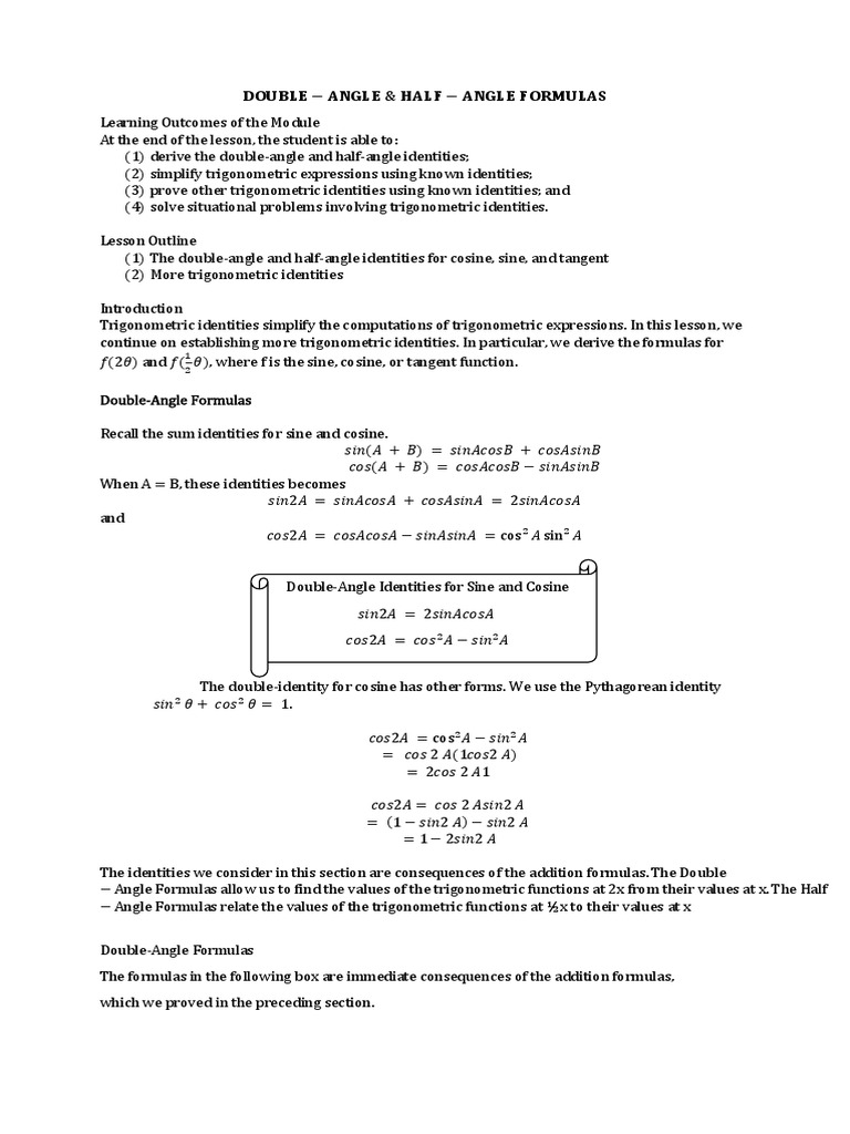 Double Angle | PDF | Trigonometric Functions | Euclidean Geometry