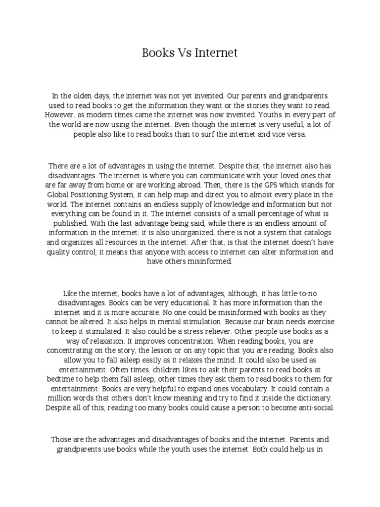 Books Vs Internet | PDF | Internet | Communication