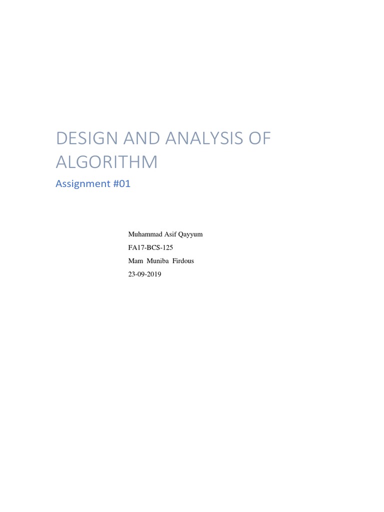 Design and Analysis of Algorithm: Assignment #01 | PDF | Algorithms ...