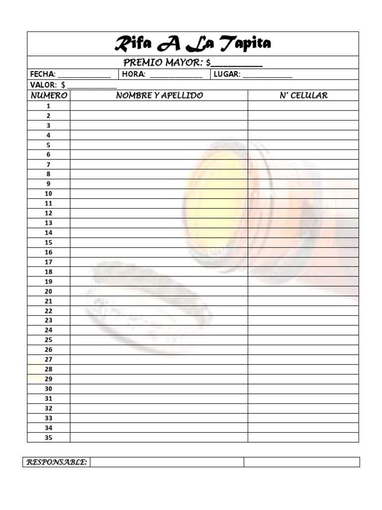 Formato de rifa en excel - Imagui