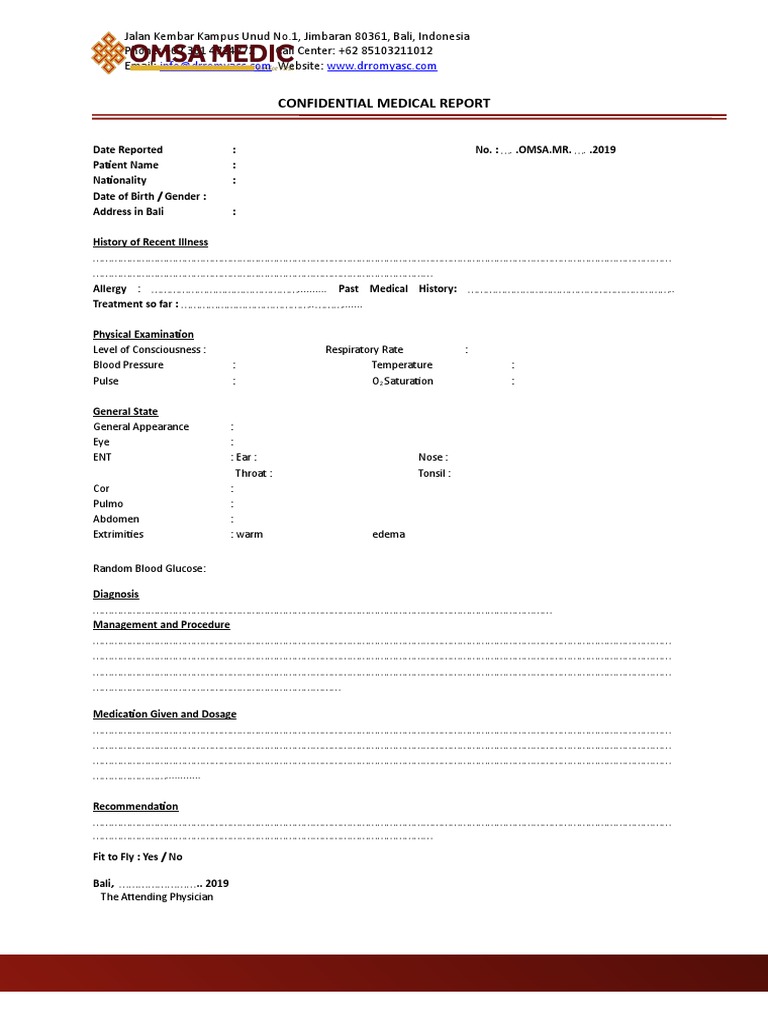 New Form Medical Report Omsa Medic | PDF | Clinical Medicine | Medicine