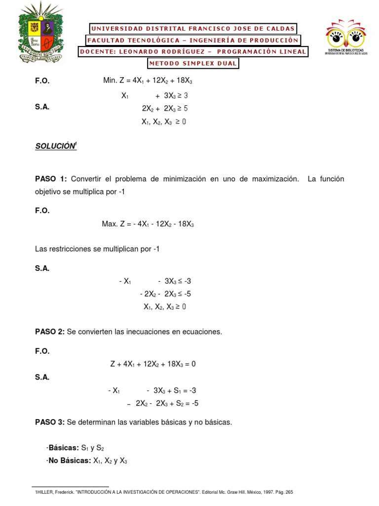 Clase Metodo Simplex Dual PDF | PDF | Análisis numérico | Enseñanza de matemática