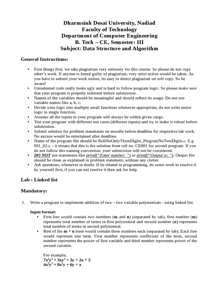 Dsa Lab Manual Lab6 | PDF | Polynomial | Computer Program