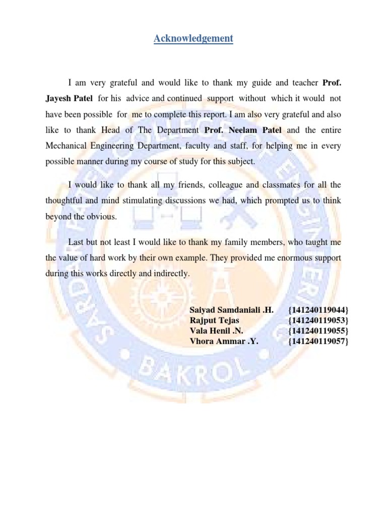 Sample of Acknowlegement | PDF | Kinetic Energy | Design