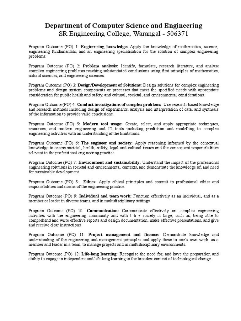 Department of Computer Science and Engineering: SR Engineering College ...