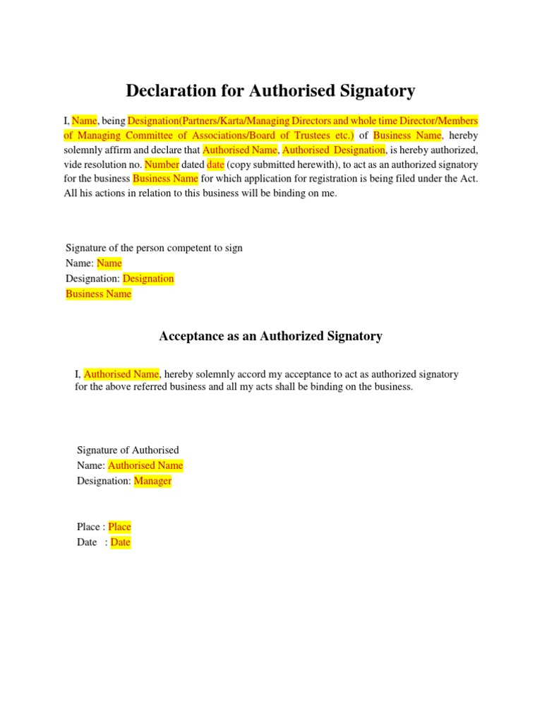 Authority Signatary Format | PDF