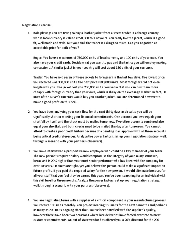 Negotiation Exercises PDF | PDF | Negotiation | Salary
