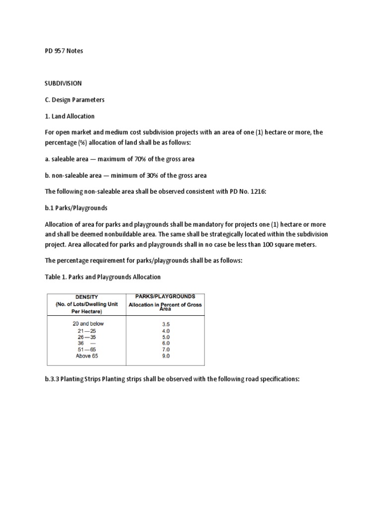 PD 957 Notes | PDF | Parks | Easement