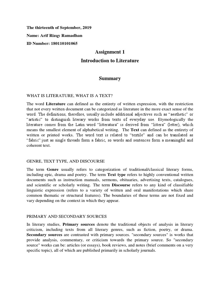 Introduction to Literature Basics | PDF