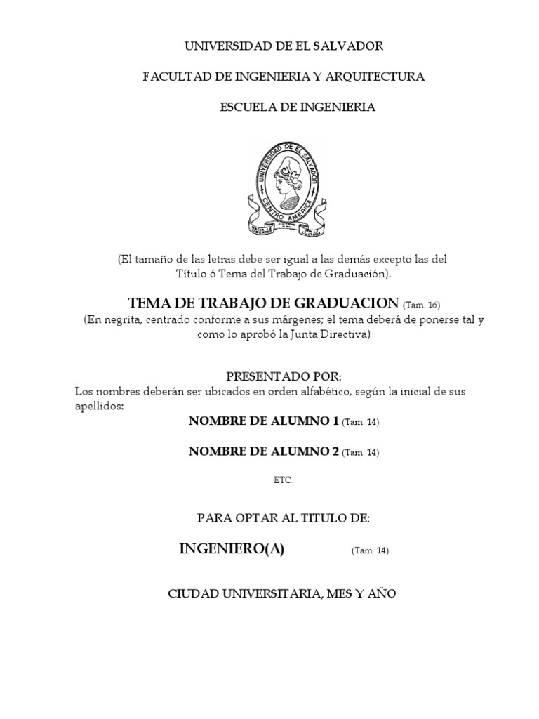 Indicaciones Para Formato Portada de Tesis | Academia | Estudiantes