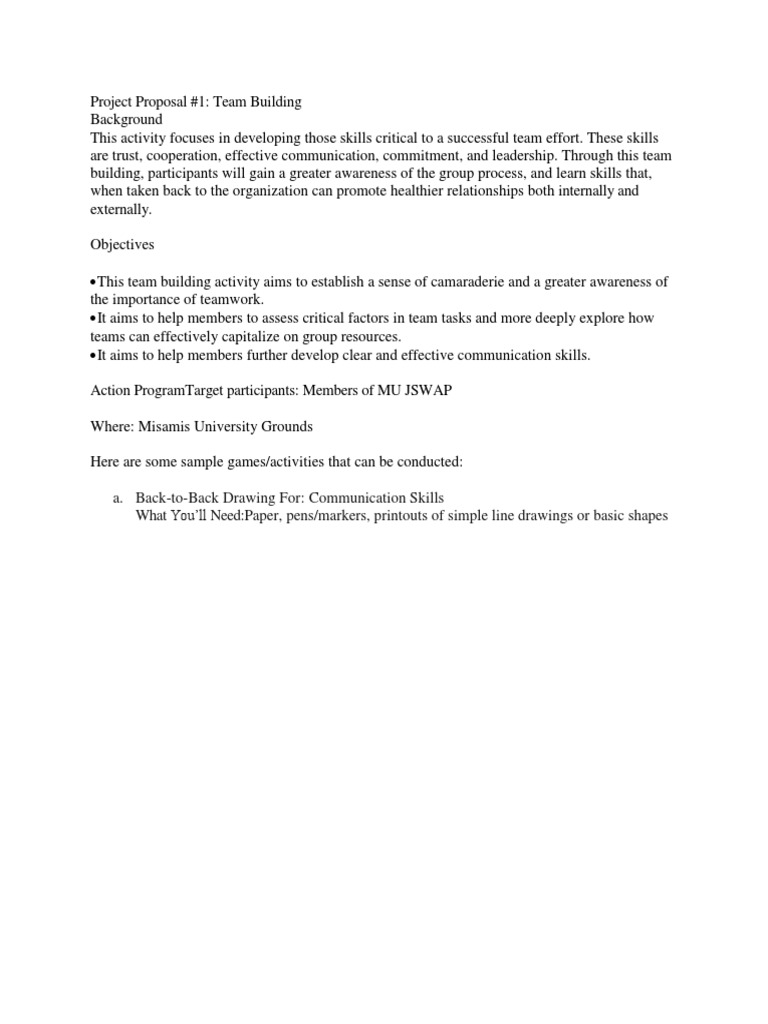Project Proposal For Team Building | PDF