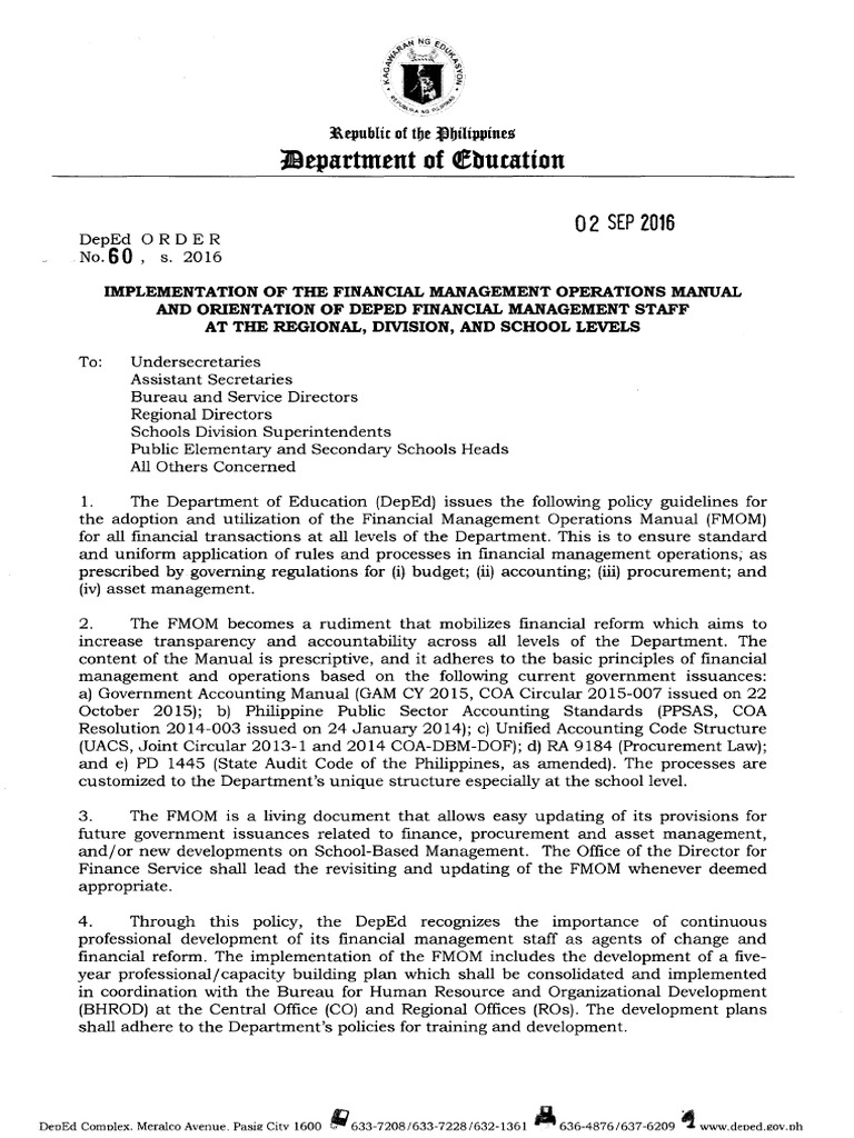 Implementation of The Financial Management Operations Manual ...