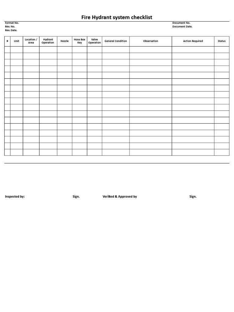 Fire Hydrant System Inspection Checklist | PDF | Law | Technology ...