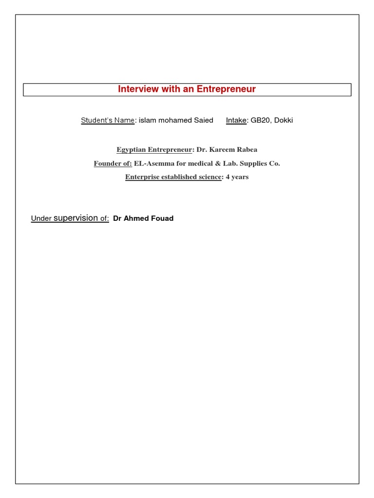 Interview With An Entrepreneur | Download Free PDF | Entrepreneurship ...