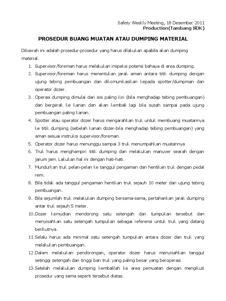 Prosedur Dumping Material Tambang | PDF | Griya & Taman | Teknologi ...