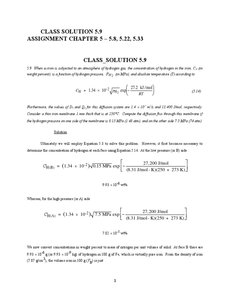 Class Solution 59 Assignment Chapter 5 58 522 533 134 10 Exp 272 Kj Mol Pdf 