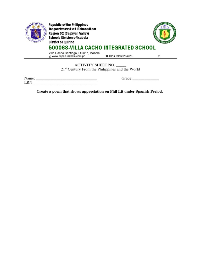 500068-Villa Cacho Integrated School: Create A Poem That Shows ...