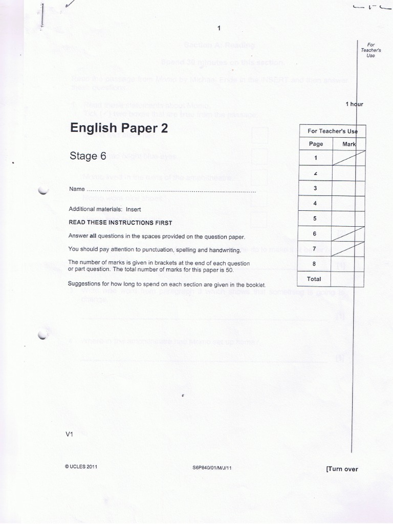 Primary Progression Test Stage 6 English Paper 2 PDF | PDF