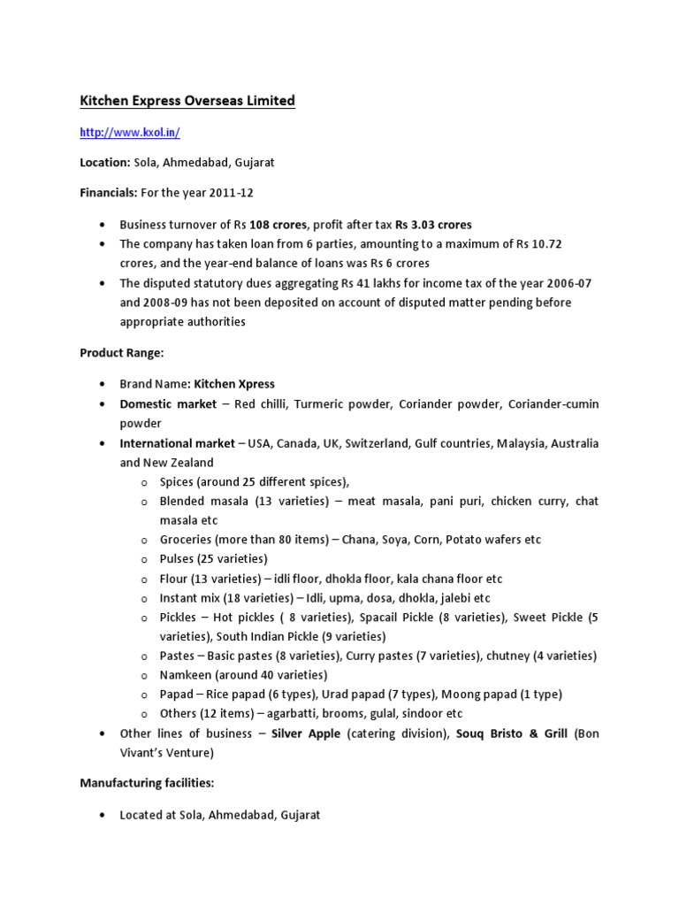 Kitchen Xpress Profile | PDF | Curry | Food Industry