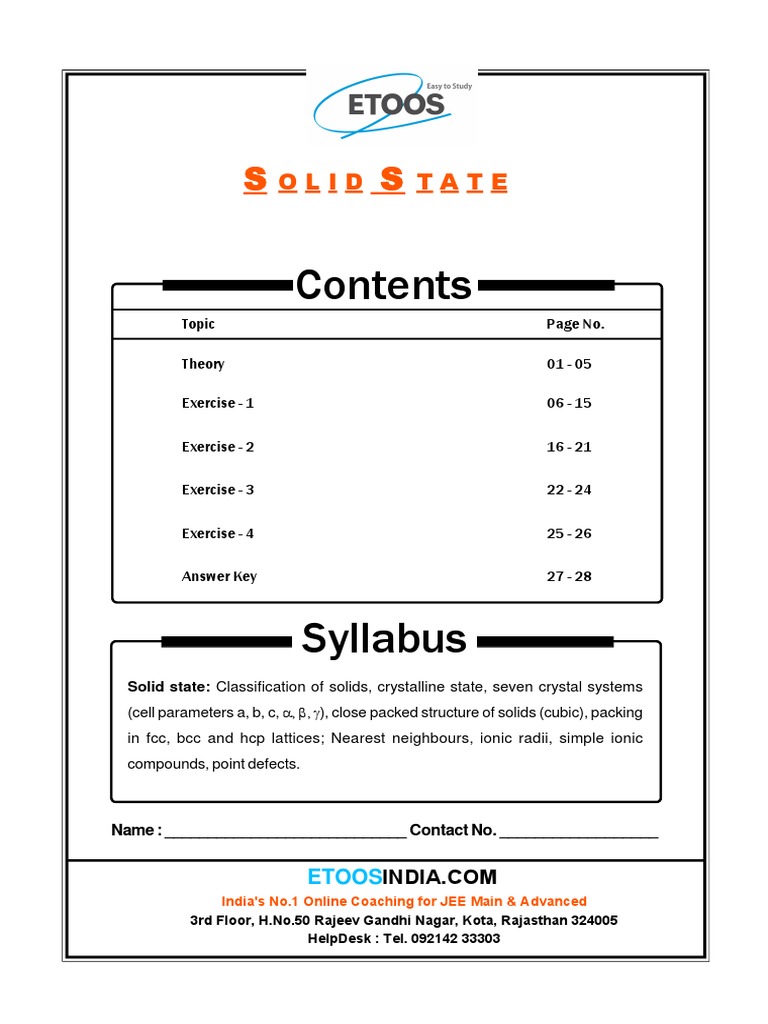 Solid State Chemistry for JEE Preparation | PDF | Crystal Structure ...