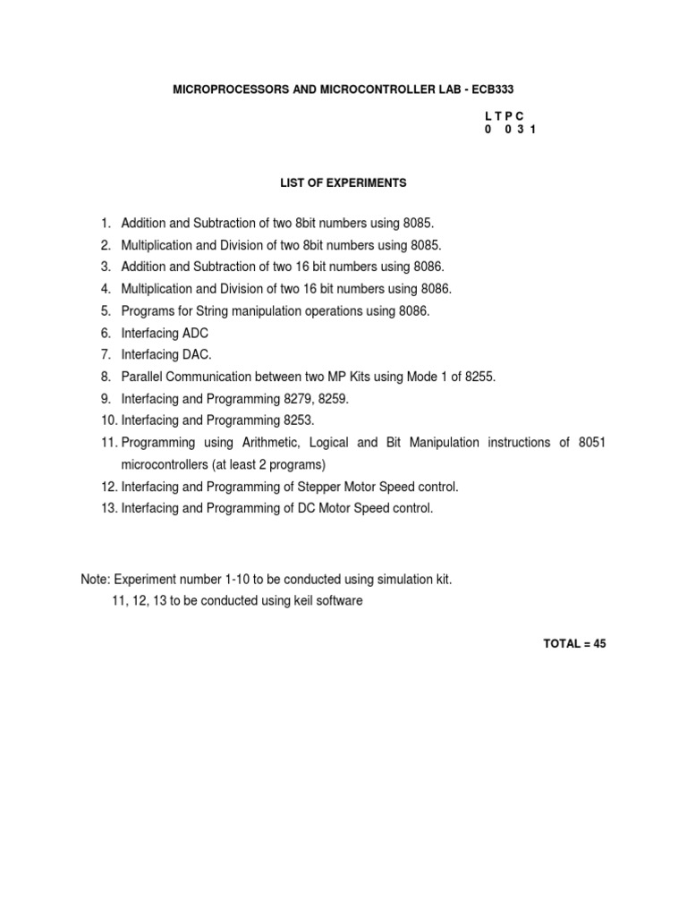 Microcprocessors and Microcontrollers Lab | PDF | Microprocessor ...