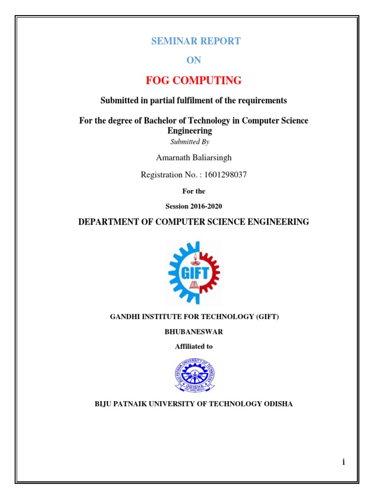 Fog Computing: Seminar Report ON | PDF | Cloud Computing | Internet Of ...