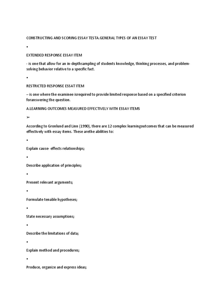 Constructing and Scoring Essay Test | PDF | Test (Assessment) | Essays